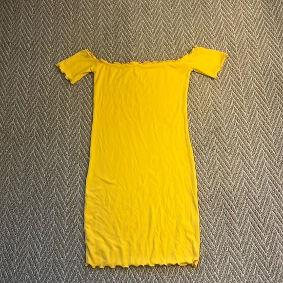 Heart & Hips | Dresses | Bright Yellow Off The Shoulder Ribbed Bodycon ...